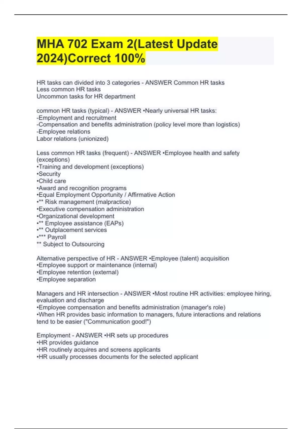 MHA 702 Exam 2(Latest Update 2024)Correct 100% - MHA 702 - Stuvia US