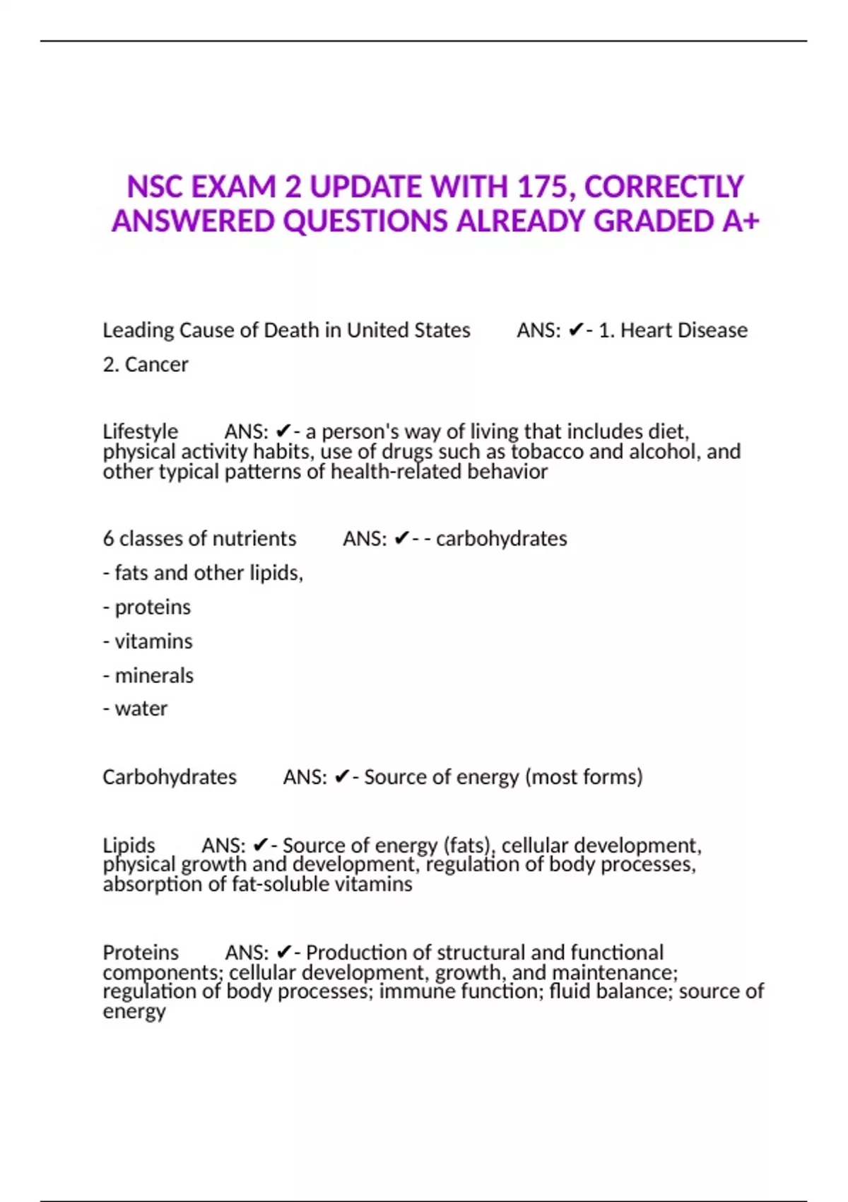 NSC EXAM 2 UPDATE WITH 175, CORRECTLY ANSWERED QUESTIONS ALREADY GRADED ...
