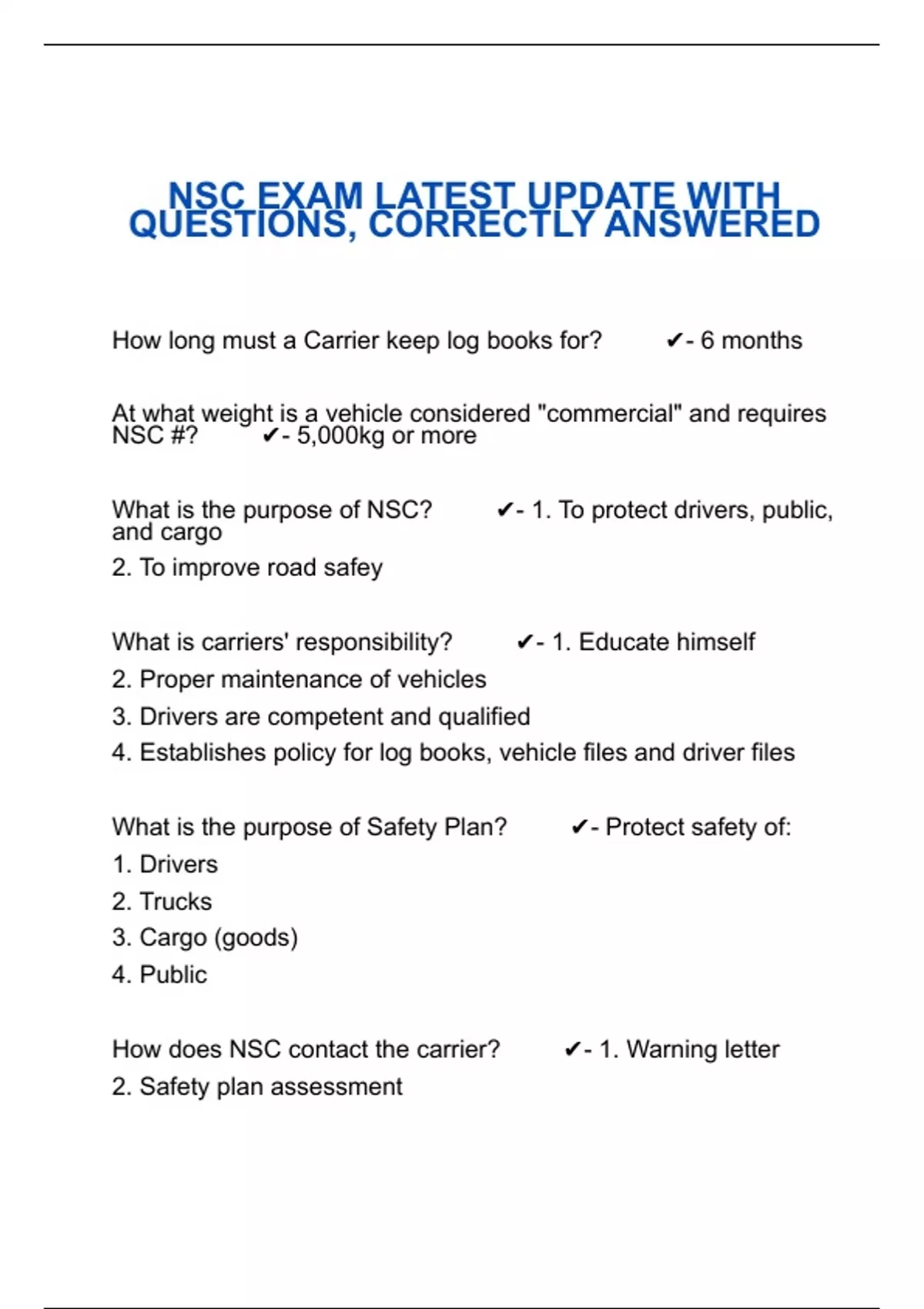 NSC EXAM LATEST UPDATE WITH QUESTIONS, CORRECTLY ANSWERED - NSC 2024 ...