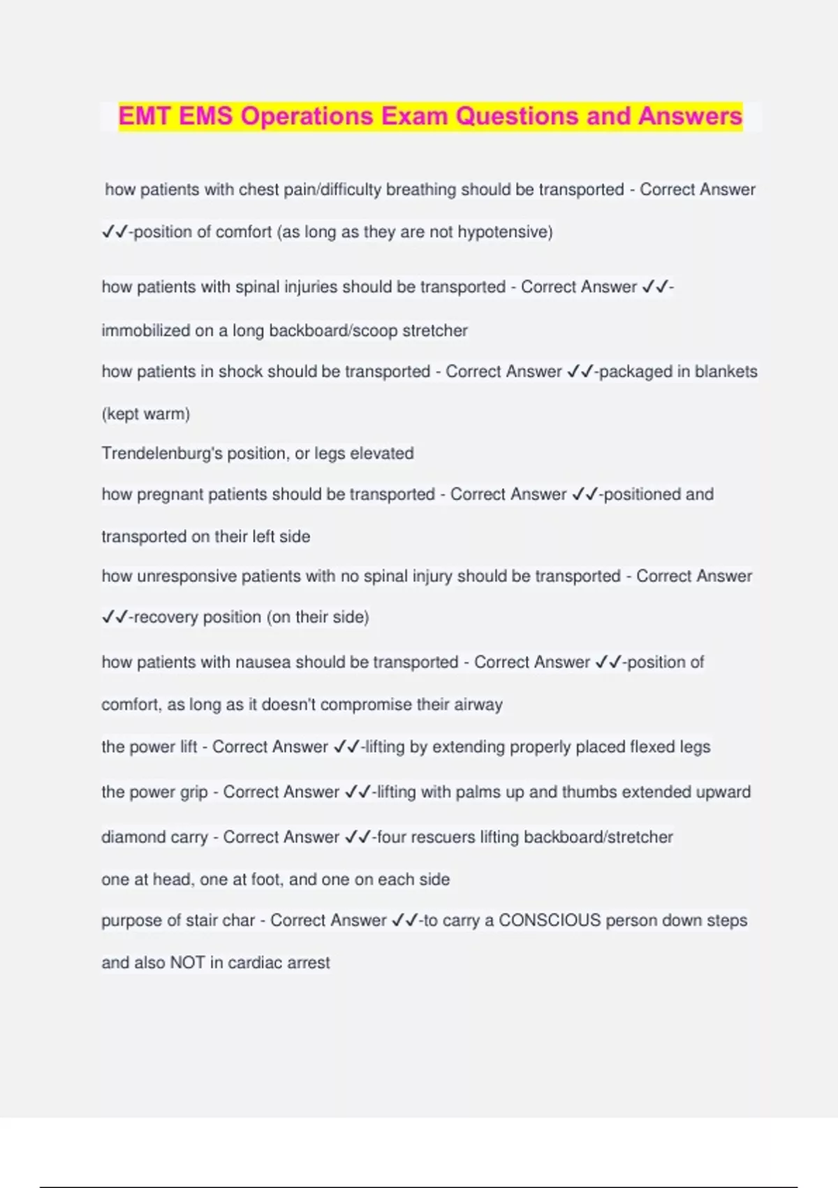 EMT EMS Operations Exam Questions and Answers - EMS Operations - Stuvia US