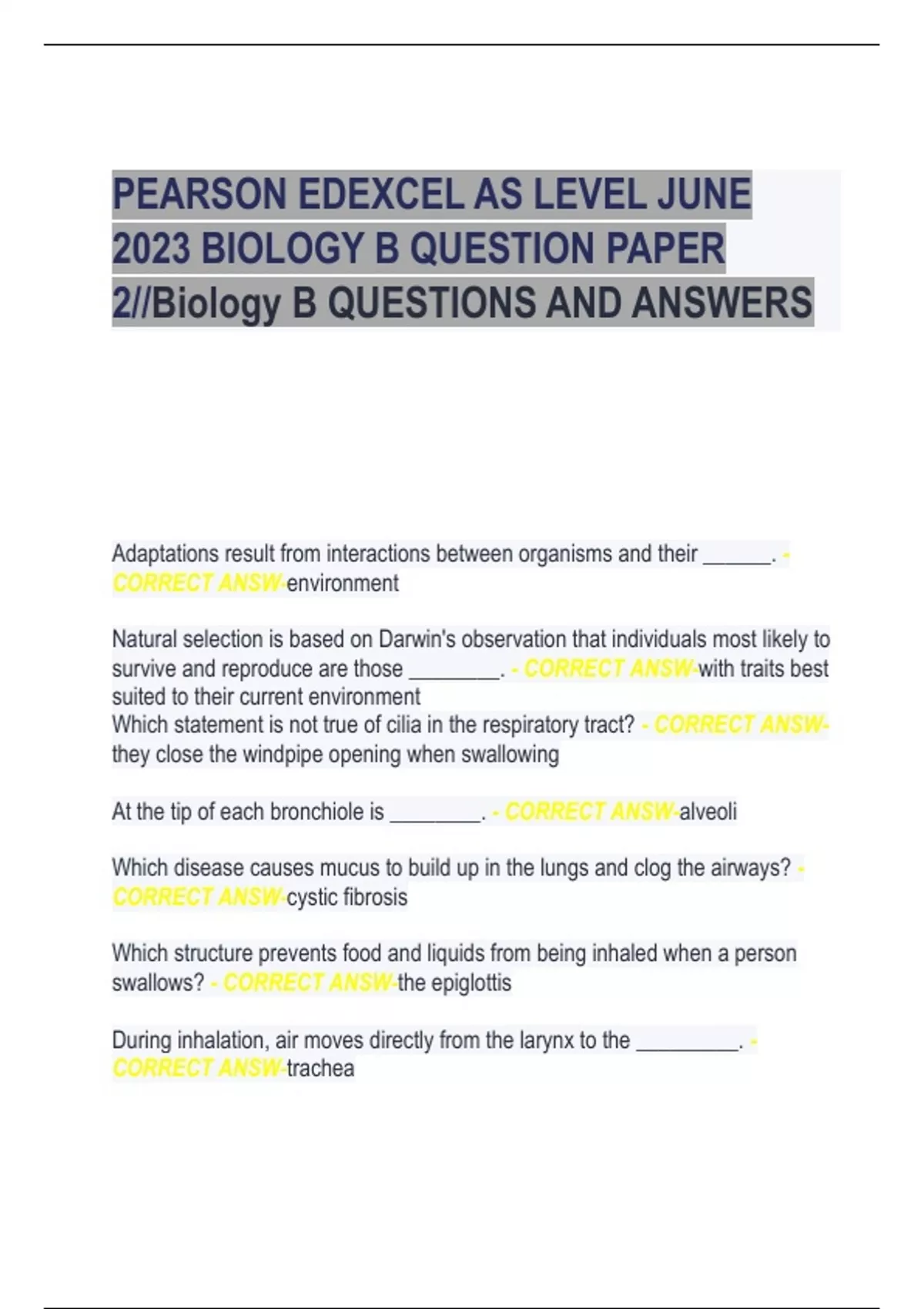 PEARSON EDEXCEL AS LEVEL JUNE 2023 BIOLOGY B QUESTION PAPER 2//Biology ...