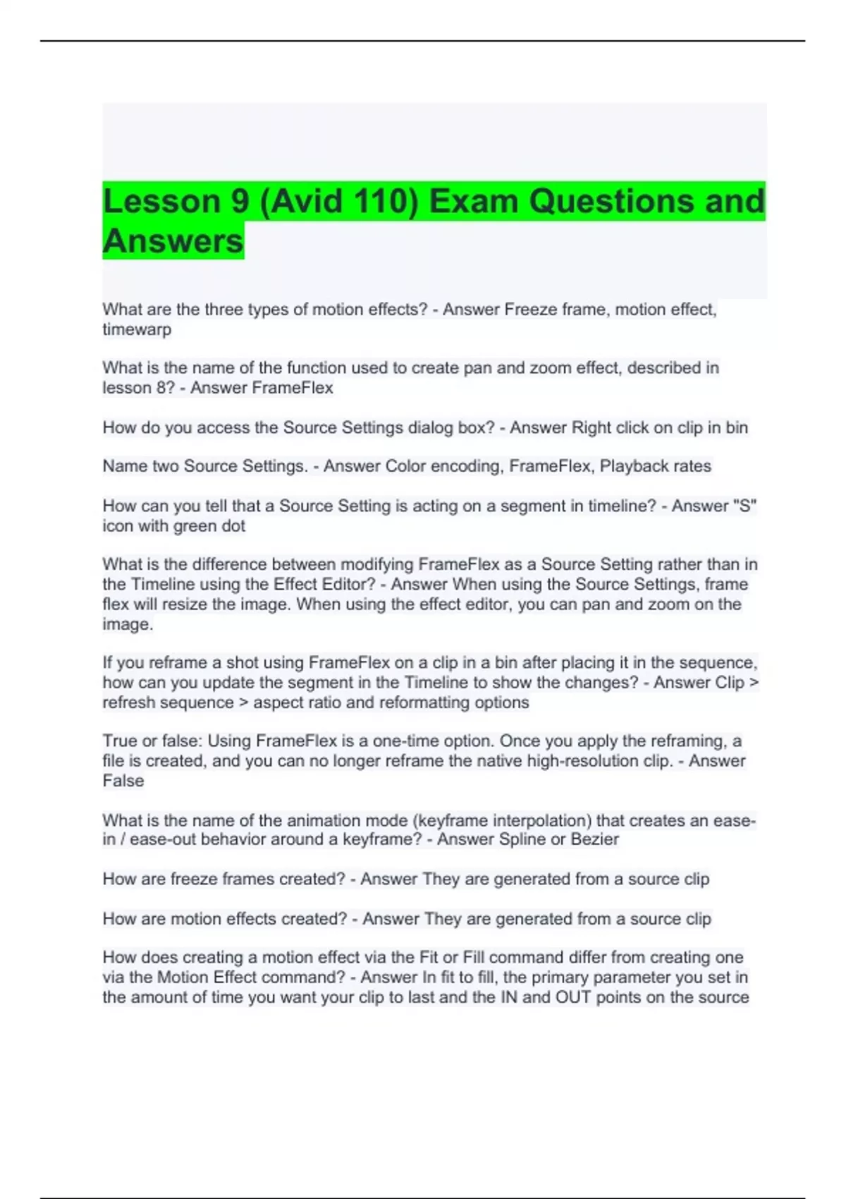 Lesson 9 (Avid 110) Exam Questions and Answers - Avid 110 - Stuvia US