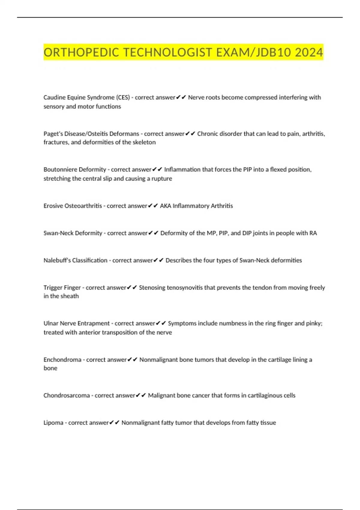 ORTHOPEDIC BUNDLED EXAM TRACTION, CASTS,AND SURGERY 2024 - Stuvia US
