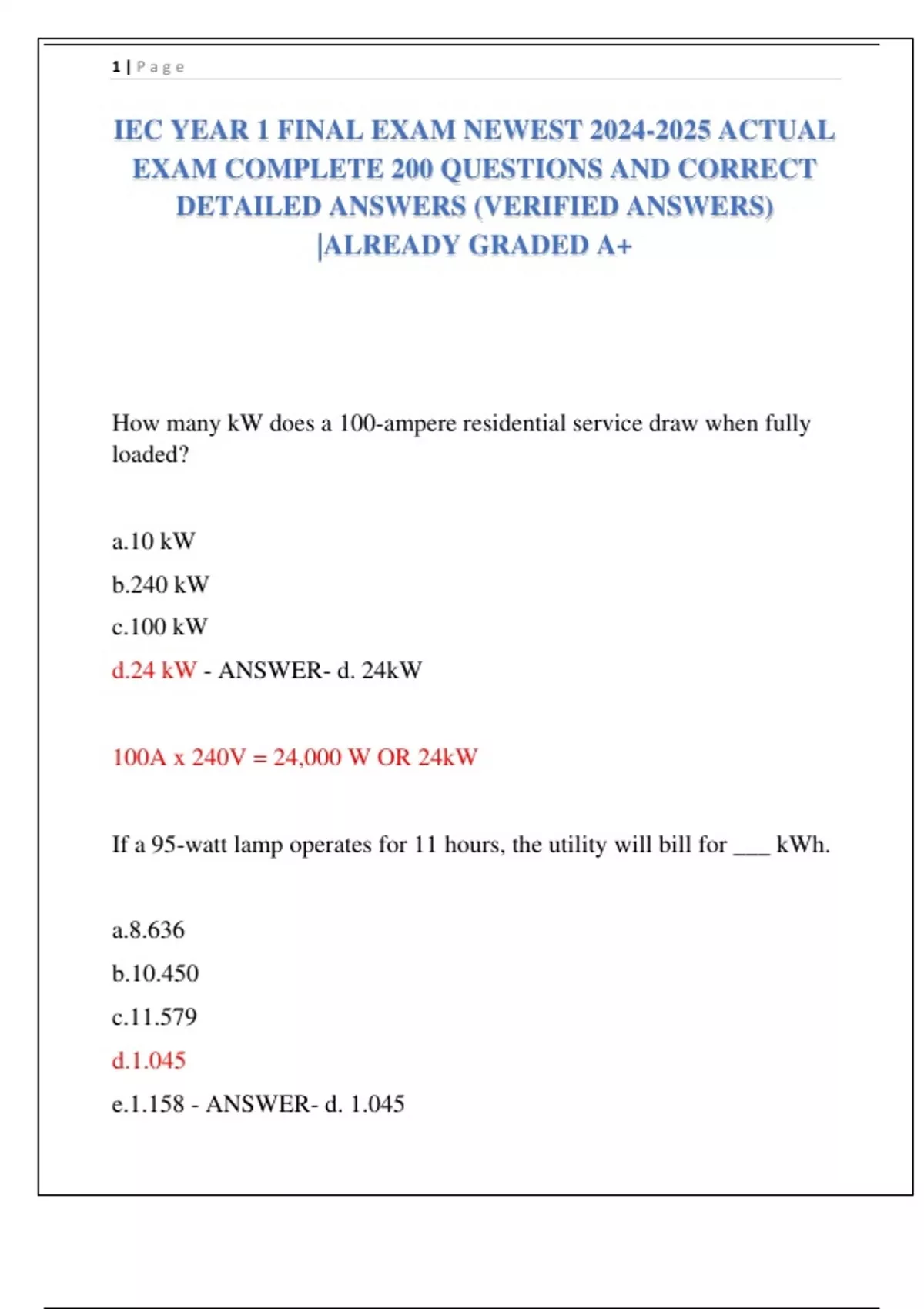 Iec Year 1 Final Exam Newest Actual Exam Complete 200 Questions And