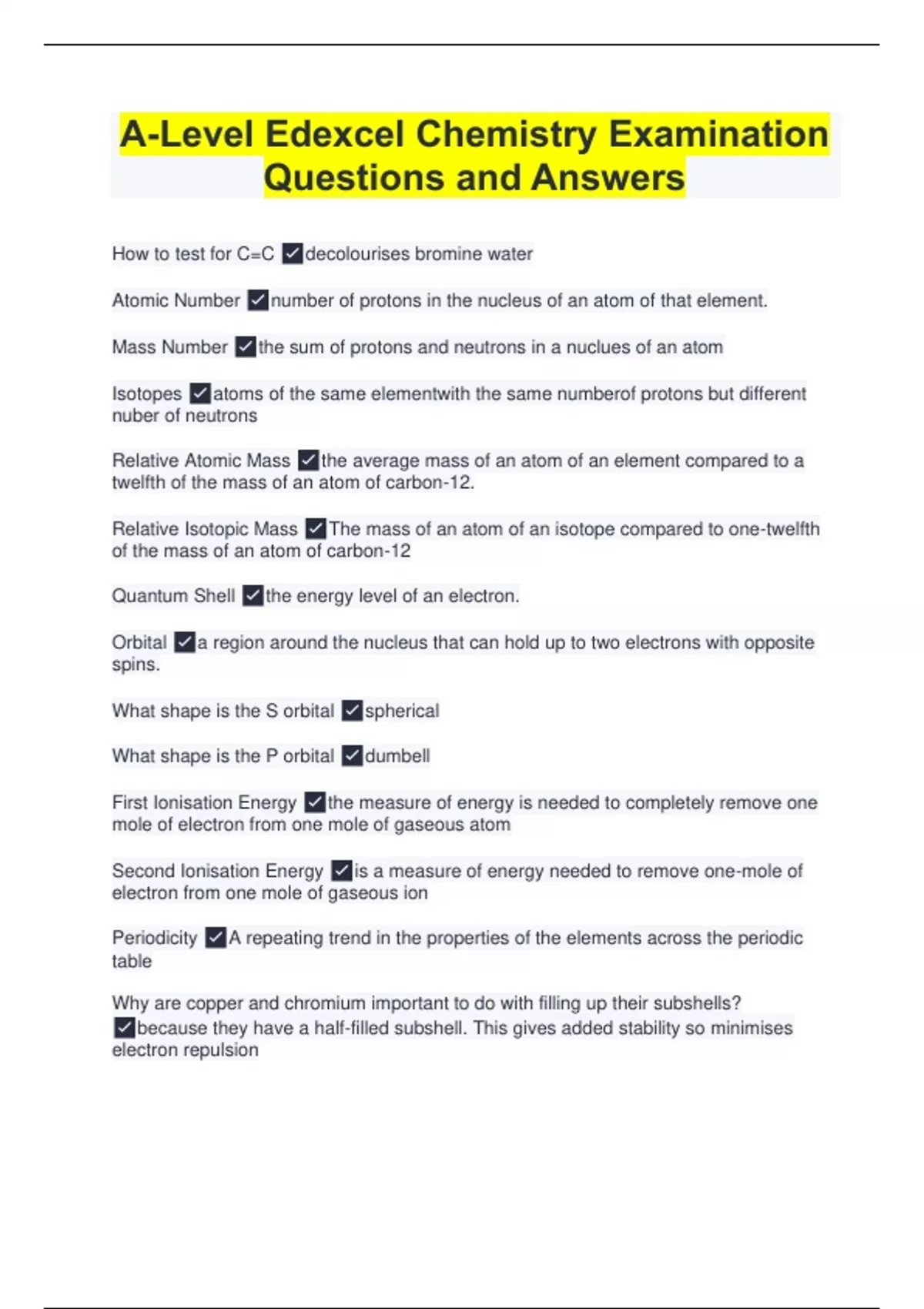 A-Level Edexcel Chemistry Examination Questions and Answers - A LEVEL ...