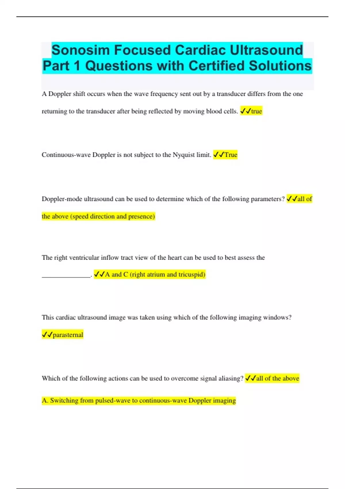 Sonosim Focused Cardiac Ultrasound Part 1 Questions with Certified ...