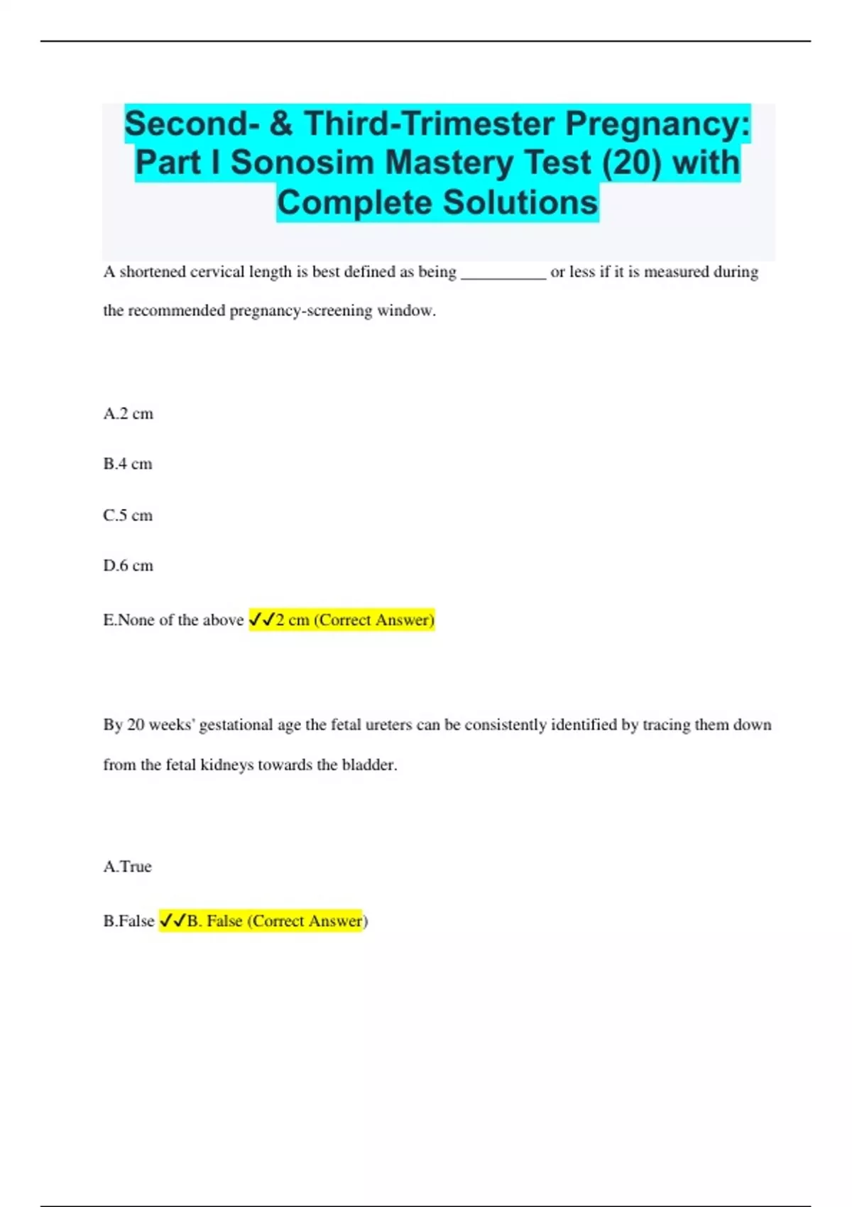 Second- & Third-Trimester Pregnancy: Part I Sonosim Mastery Test (20 ...