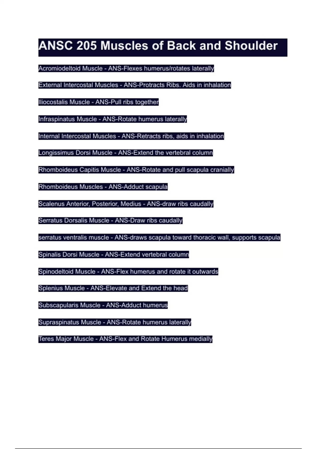 ANSC 205 Muscles of Back and Shoulder. - Grade 3 Engineering Omaha exam ...