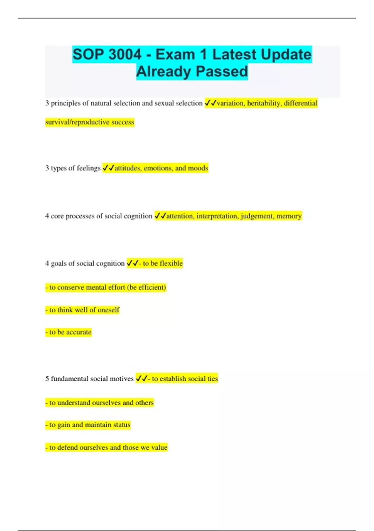 SOP 3004 - Exam 1 Latest Update Already Passed - SOP 3004 - - Stuvia US