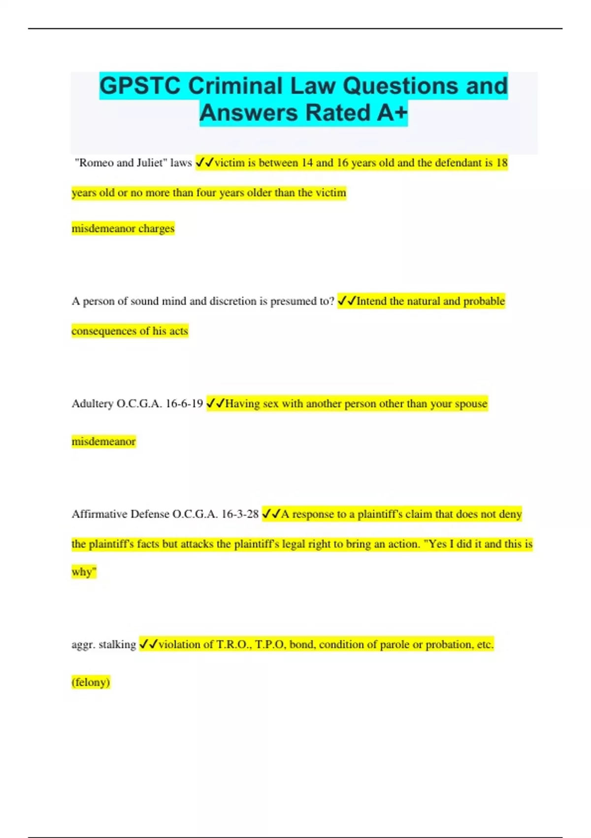 GPSTC Criminal Law Bundled Exams Questions and Answers Latest Versions ...