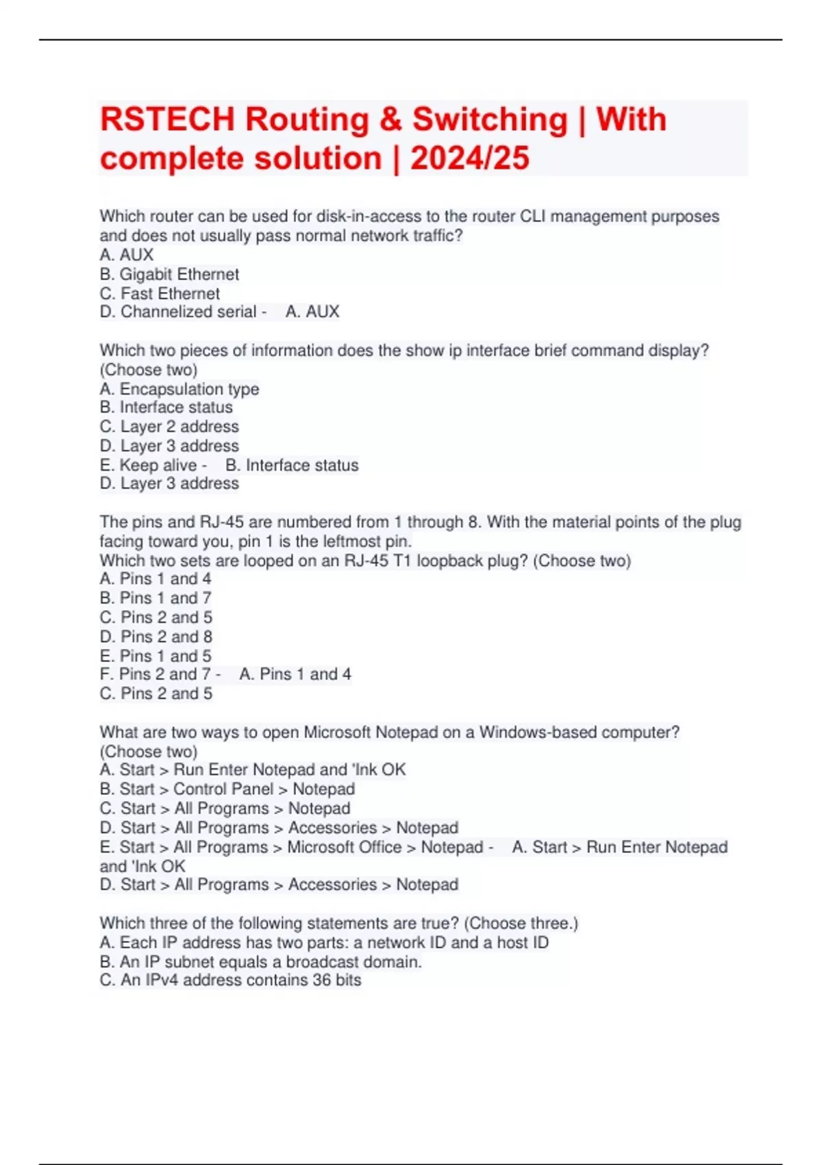 RSTECH Routing & Switching | With complete solution | 2024/25 - RSTECH ...