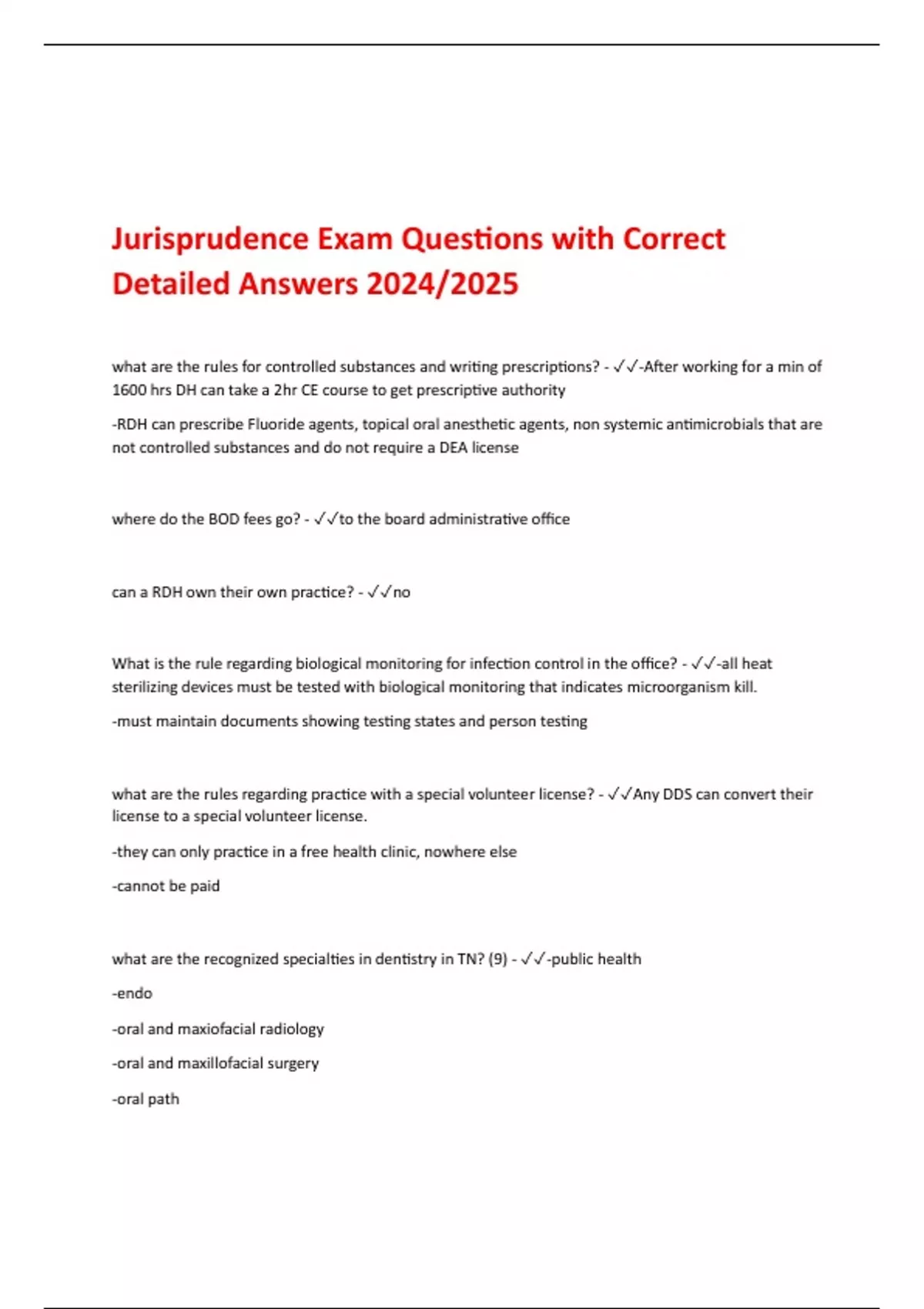 Jurisprudence Exam Questions with Correct Detailed Answers 2024/2025 ...