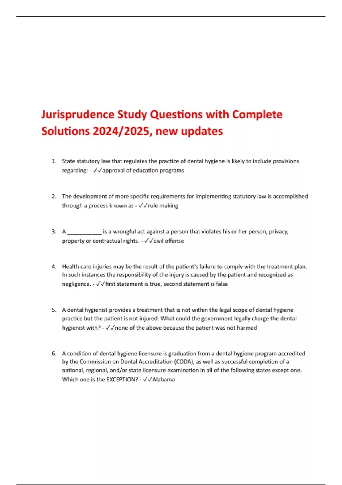 Jurisprudence Study Questions with Complete Solutions 2024/2025, new ...