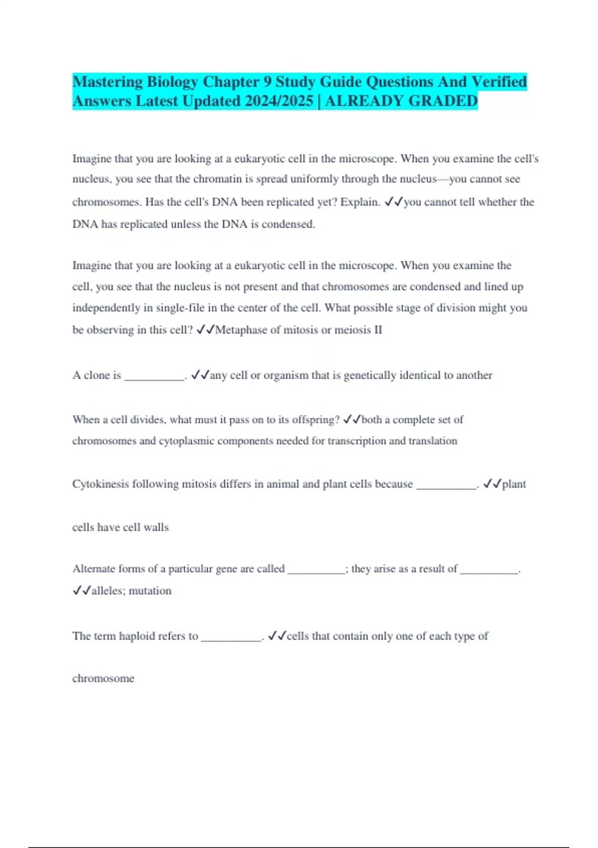 Mastering Biology Chapter 9 Study Guide Questions And Verified Answers ...