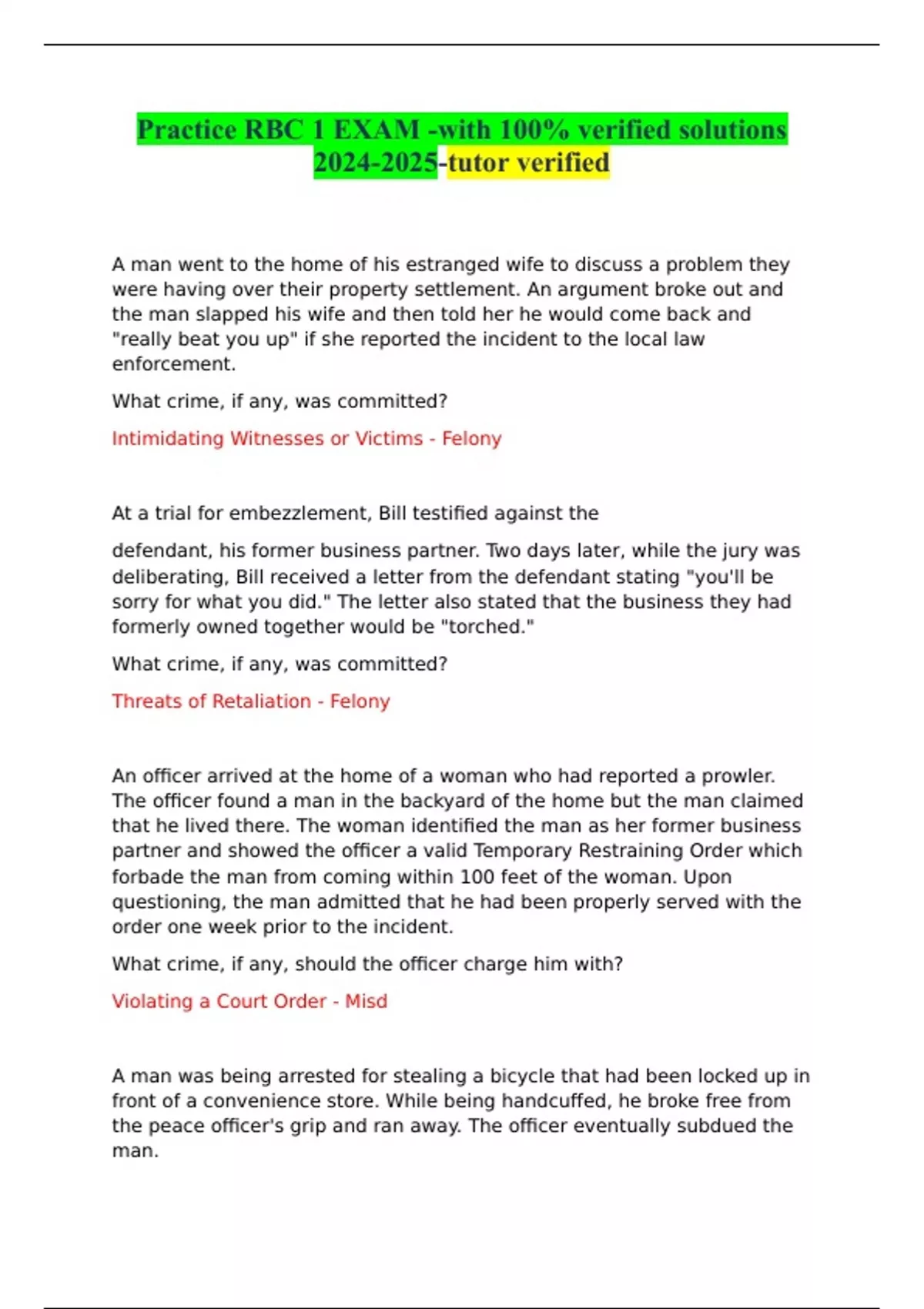 Practice RBC 1 EXAM -with 100% verified solutions -tutor verified ...