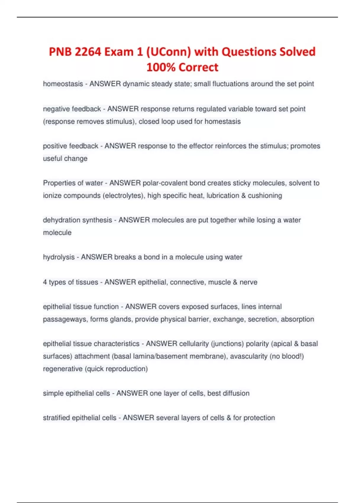 PNB 2264 Exam 1 (UConn) with Questions Solved 100% Correc - PNB - Stuvia US