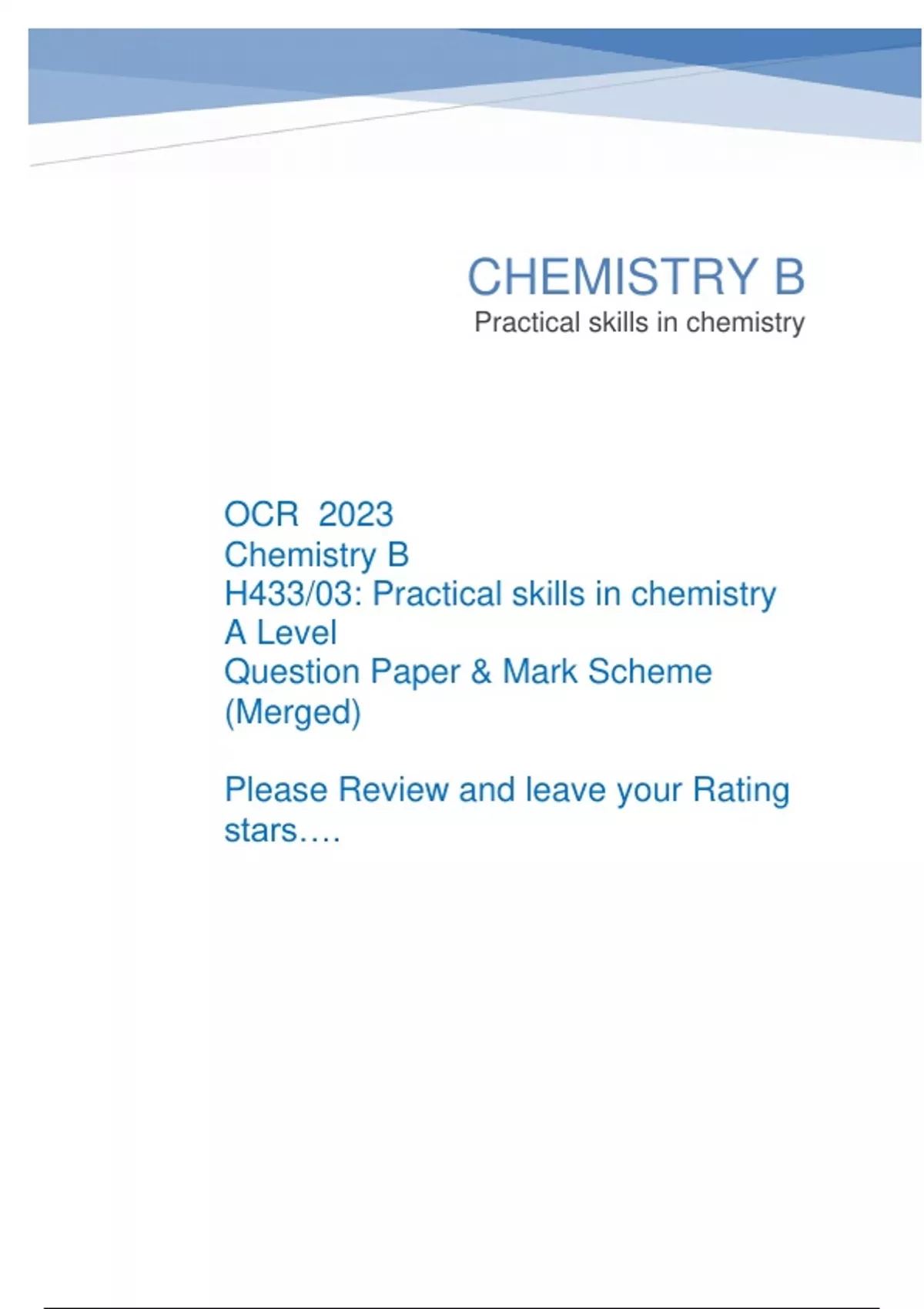 OCR 2023 Chemistry B H433/03: Practical skills in chemistry A Level ...