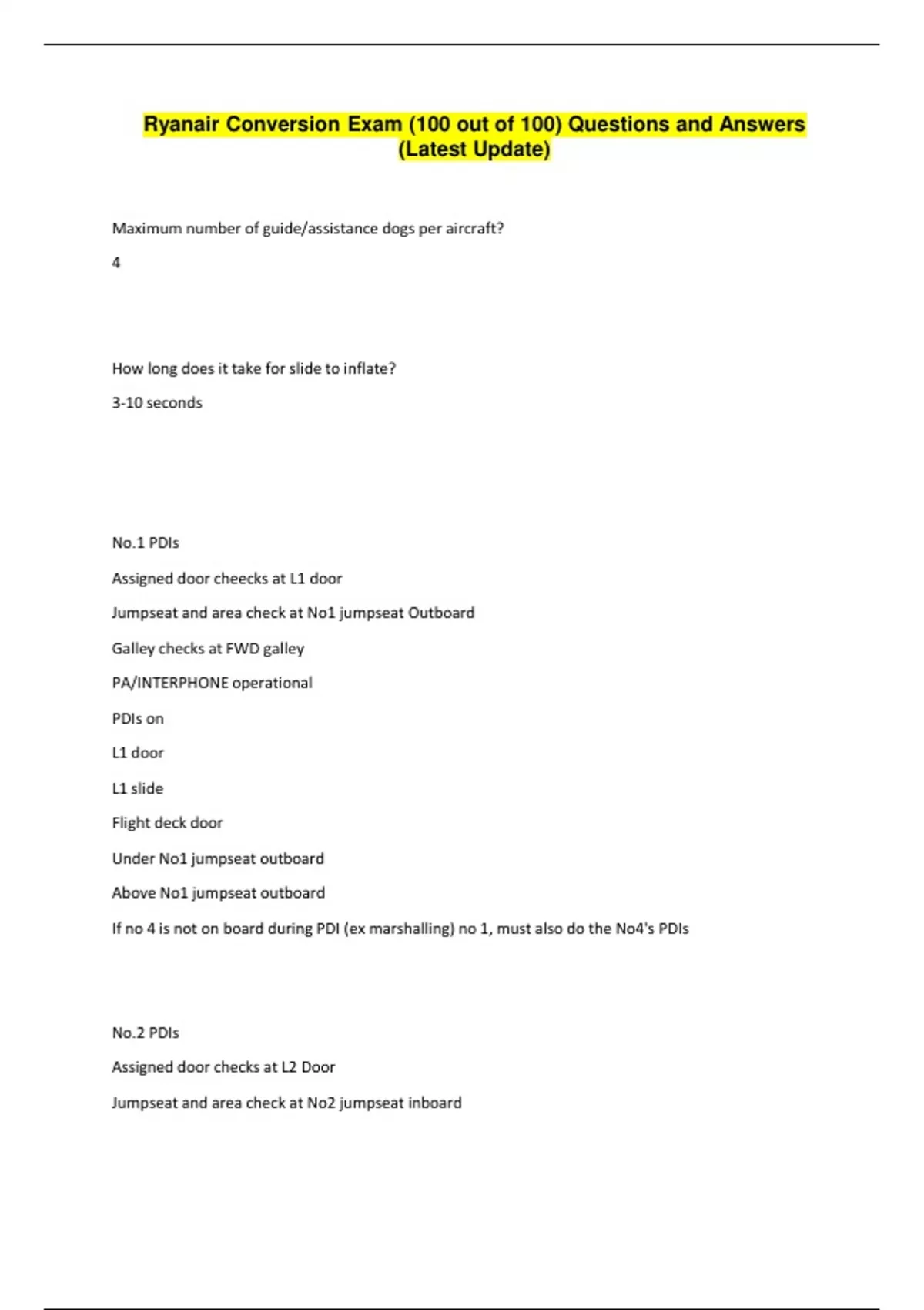 Ryanair Conversion Exam (100 out of 100) Questions and Answers (Latest ...