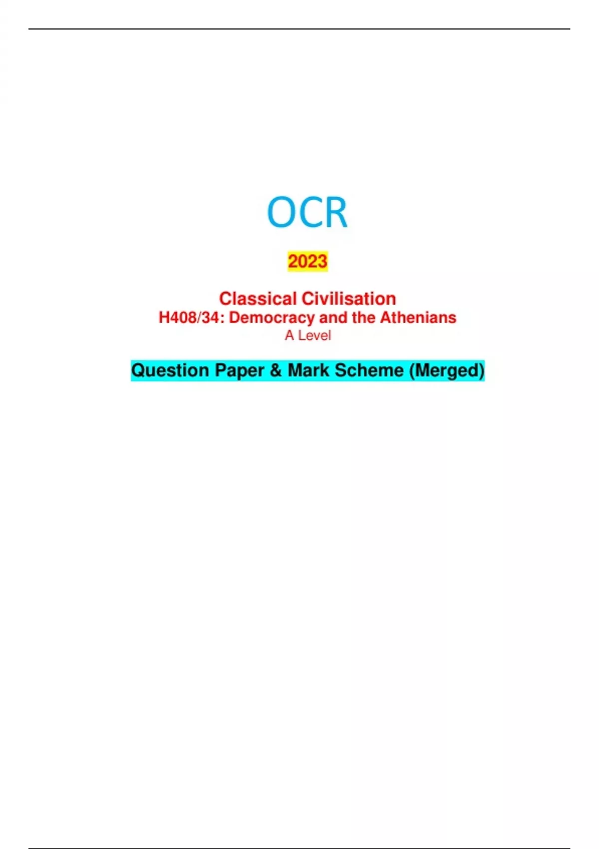 OCR 2023 ClassicalCivilisation H408/34:DemocracyandtheAthenians ALevel ...