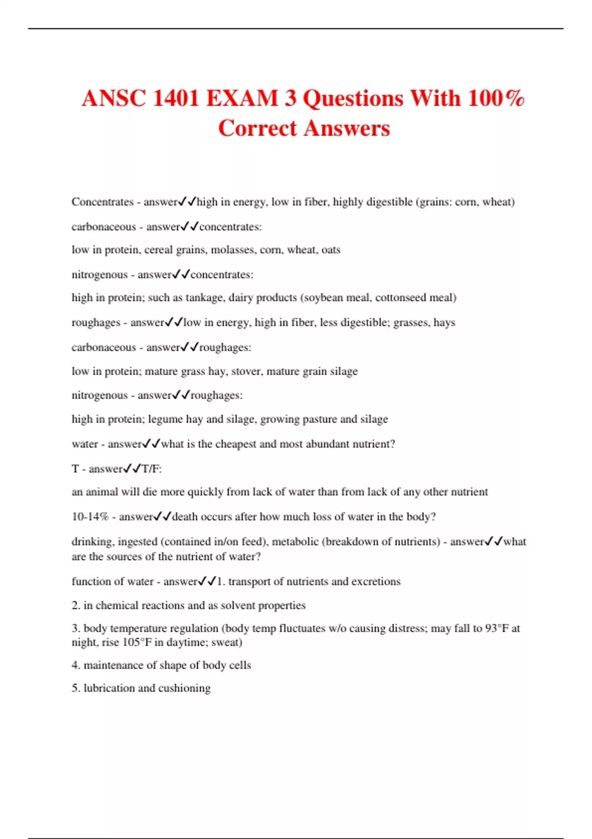ANSC 1401 EXAM 3 Questions With 100% Correct Answers - ANSC 1401 ...