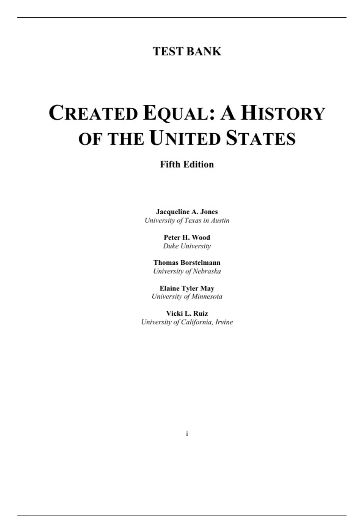 Test Bank for Created Equal A History of the United States, Combined ...