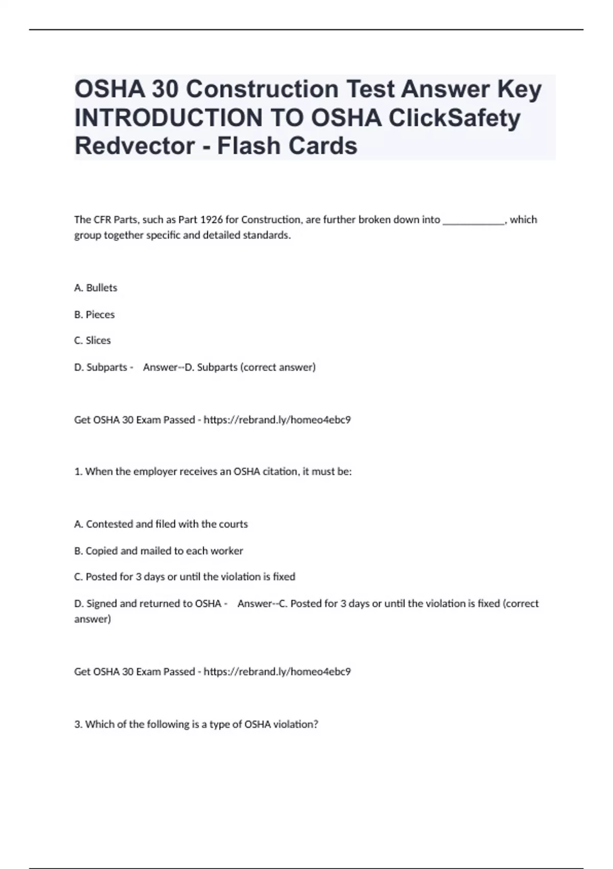INTRODUCTION TO OSHA ClickSafety Redvector - Flash Cards OSHA 30 ...