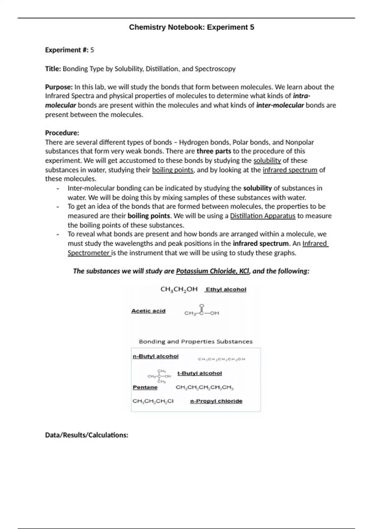 CHEM 121 Lab 5 Bonding Type by Solubility, Distillation, and ...