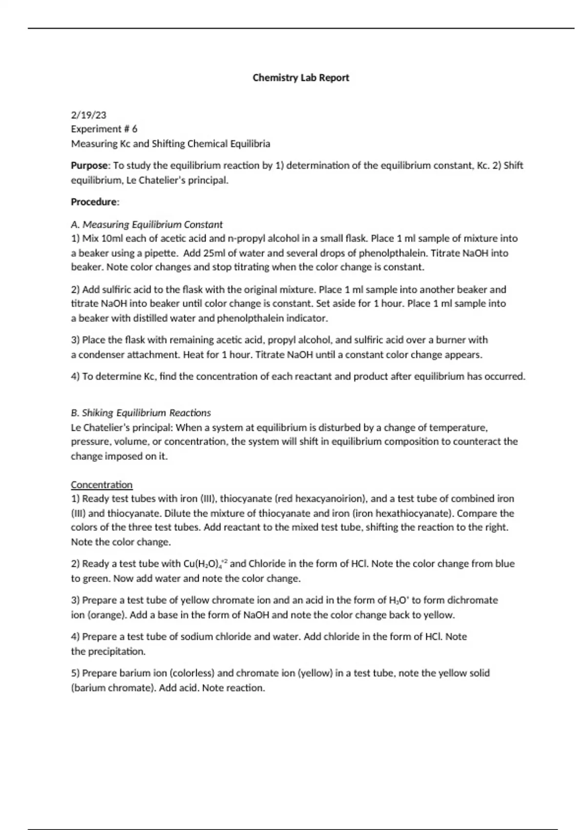 Chem 121 Lab 6 Measuring Kc And Shifting Chemical Equilibria Portage Learning Chem 121