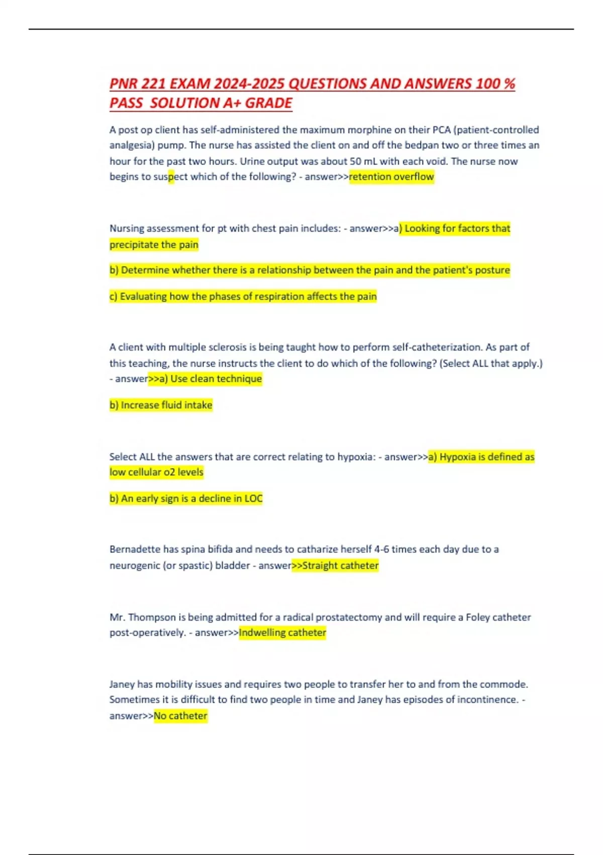 PNR 221 EXAM QUESTIONS AND ANSWERS 100 % PASS SOLUTION A+ GRADE - PNR ...