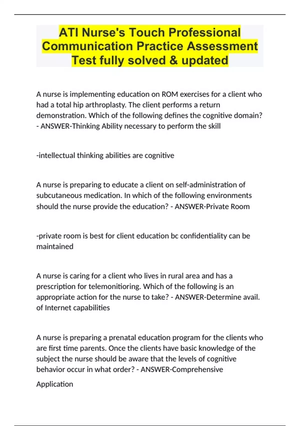 ATI Nurse's Touch Professional Communication Practice Assessment Test ...