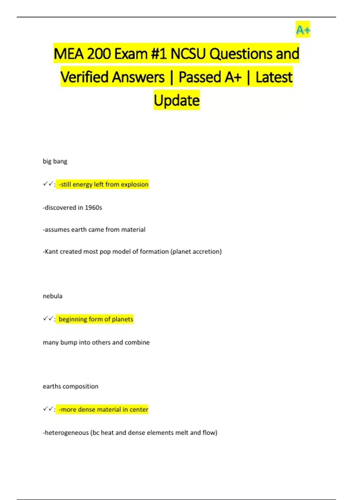 MEA 200 Exam #1 NCSU Questions and Verified Answers | Passed A+ ...