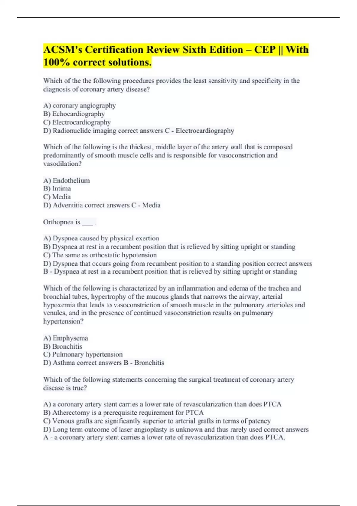 ACSM's Certification Review Sixth Edition – CEP || With 100% correct ...