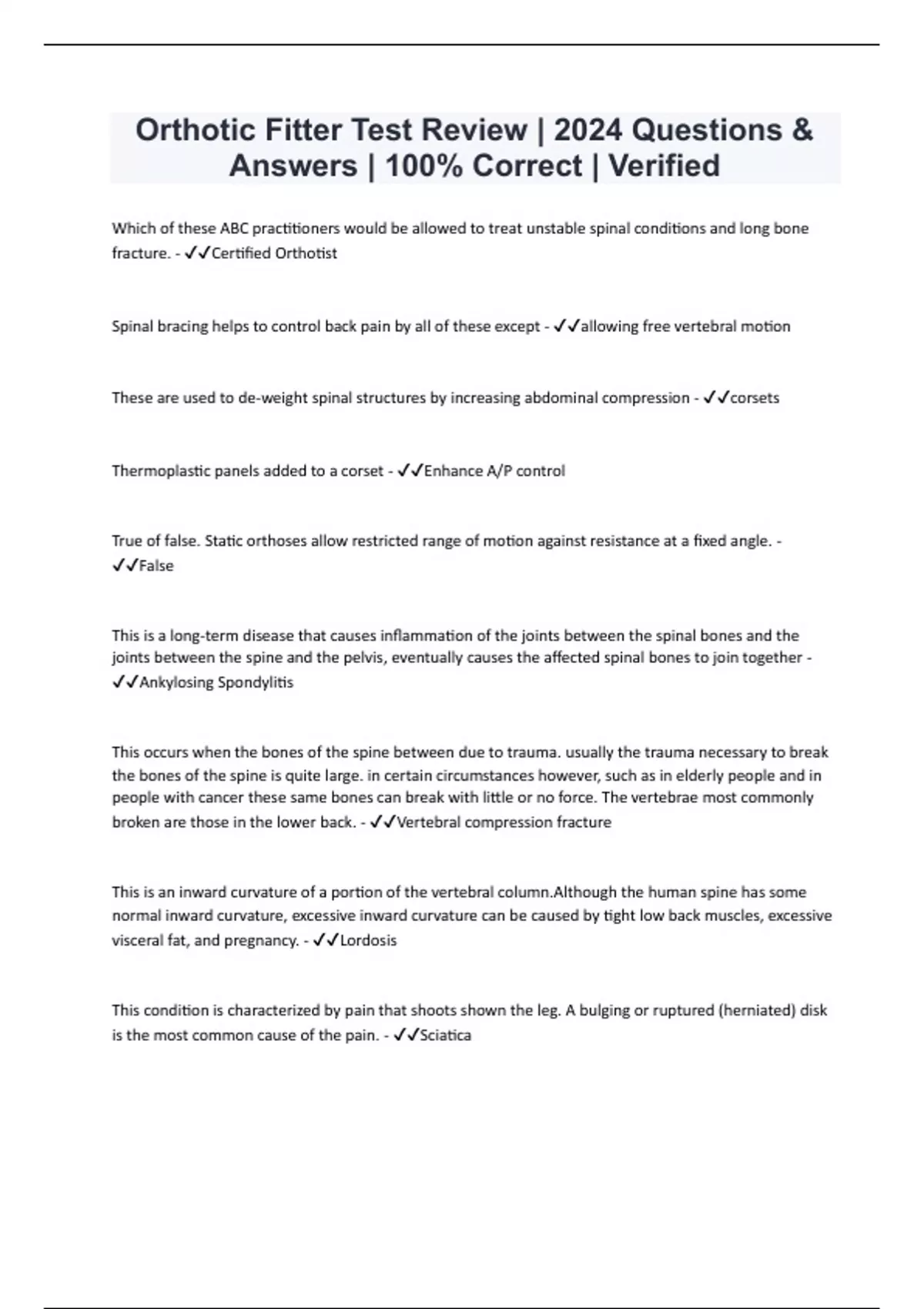 Orthotic Fitter Test Review | 2024 Questions & Answers | 100% Correct ...