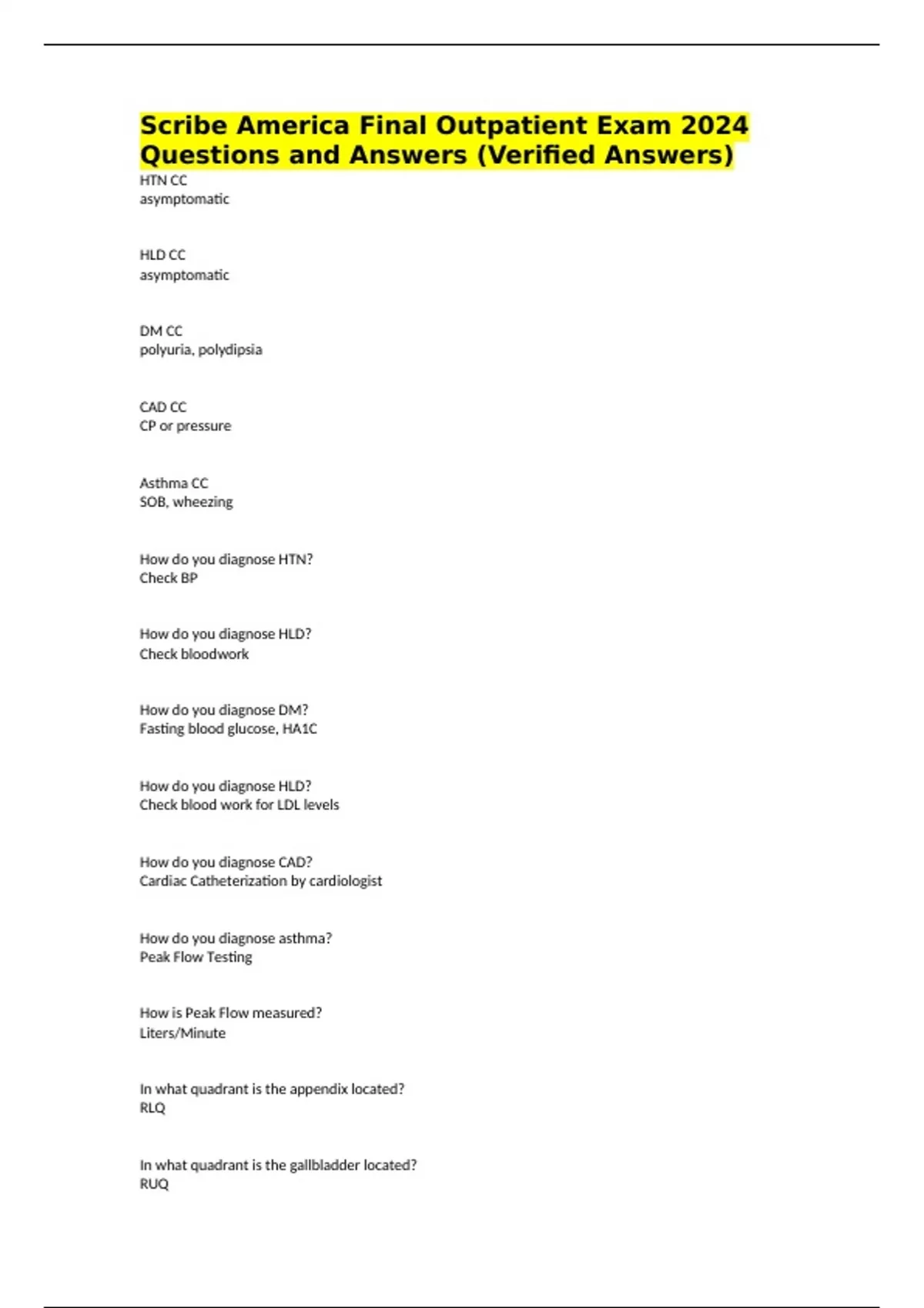 Scribe America Final Outpatient Exam 2024 Questions and Answers ...