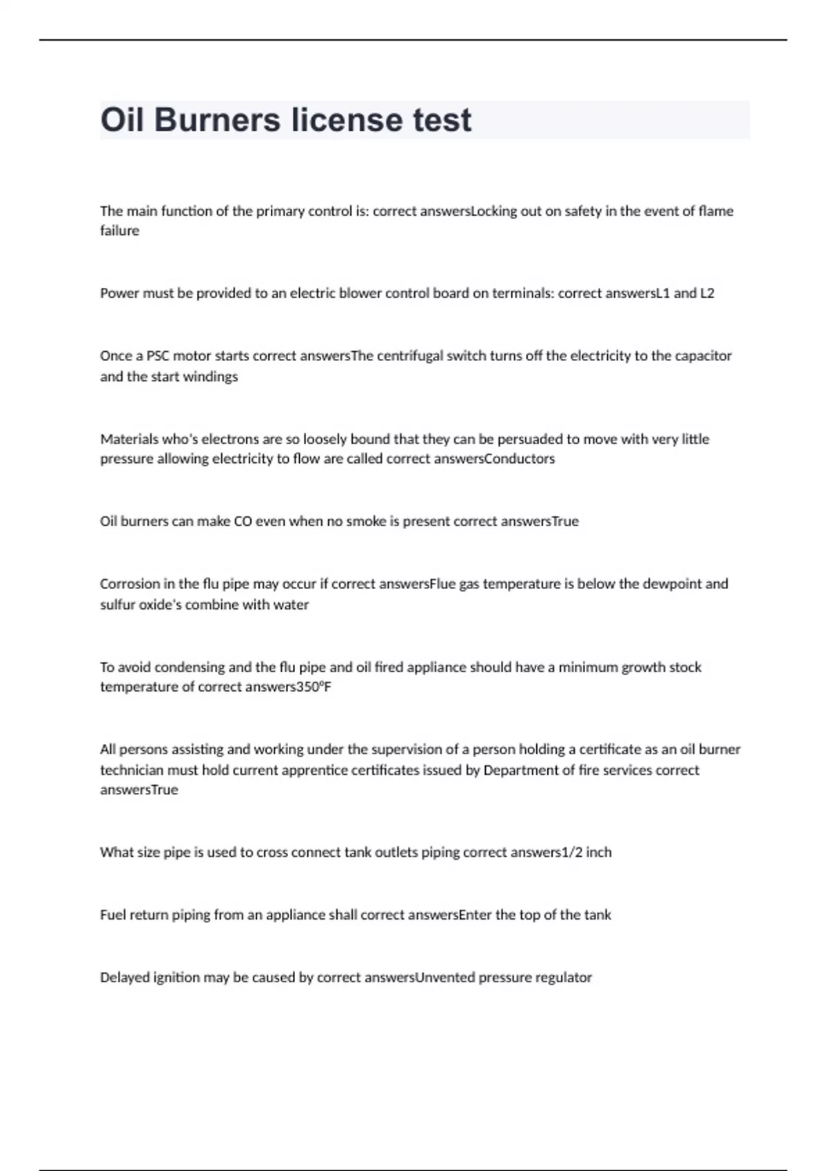 Oil Burners license test 2024 with complete solutions - Oil Burners ...