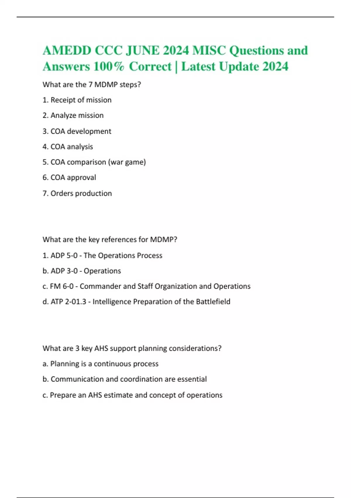 AMEDD CCC JUNE 2024 MISC Questions and Answers 100% Correct | Latest ...