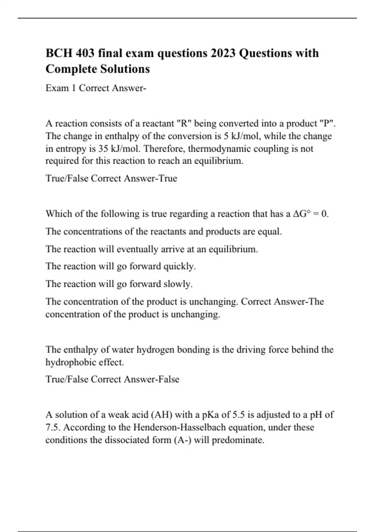 BCH 403 final exam questions 2023 Questions with Complete Solutions ...