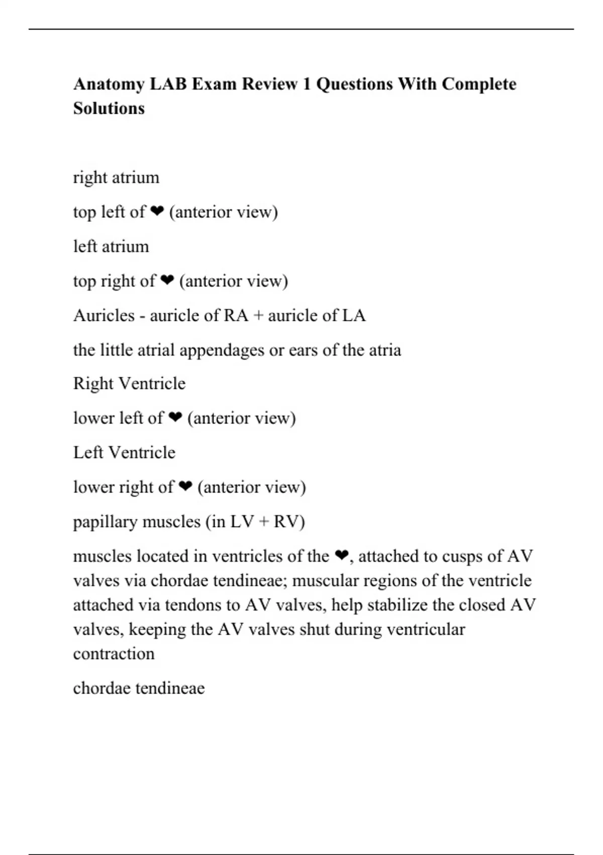 Anatomy LAB Exam Review 1 Questions With Complete Solutions - Anatomy ...