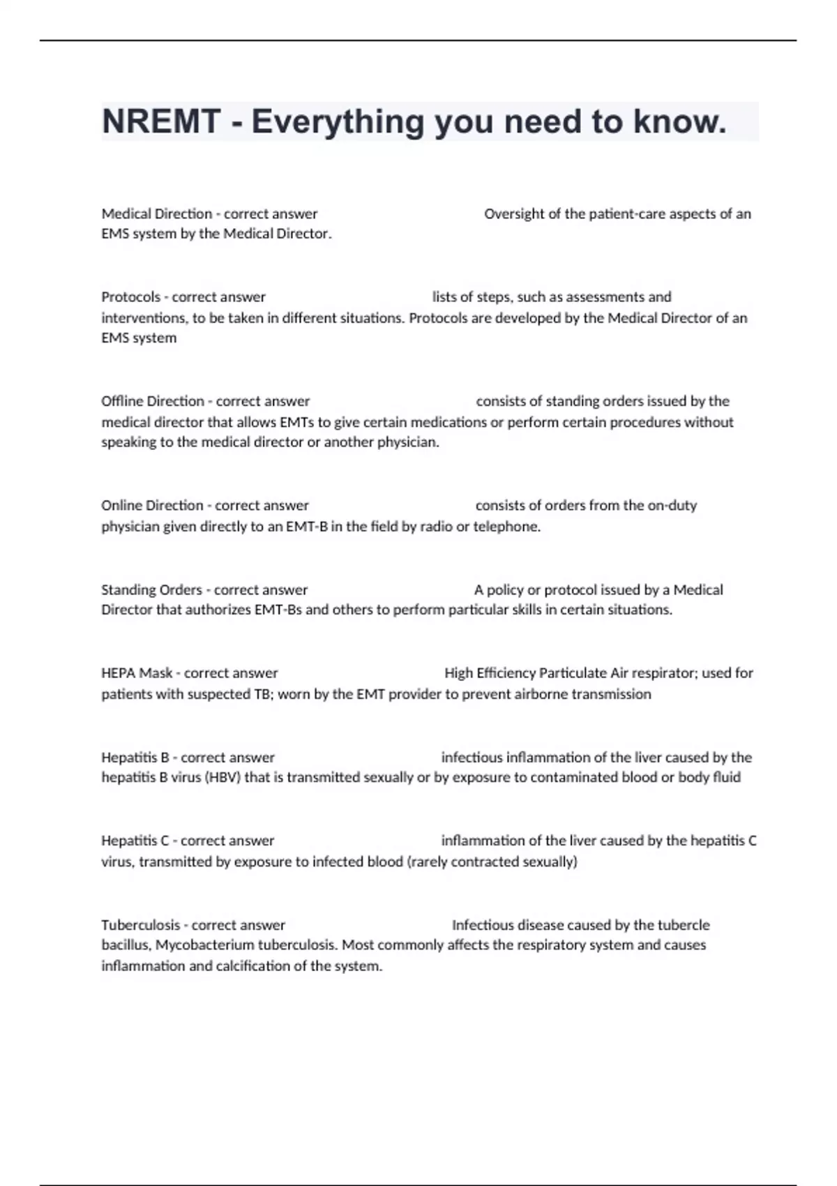 NREMT - Everything you need to know. Study Guide With All Complete ...