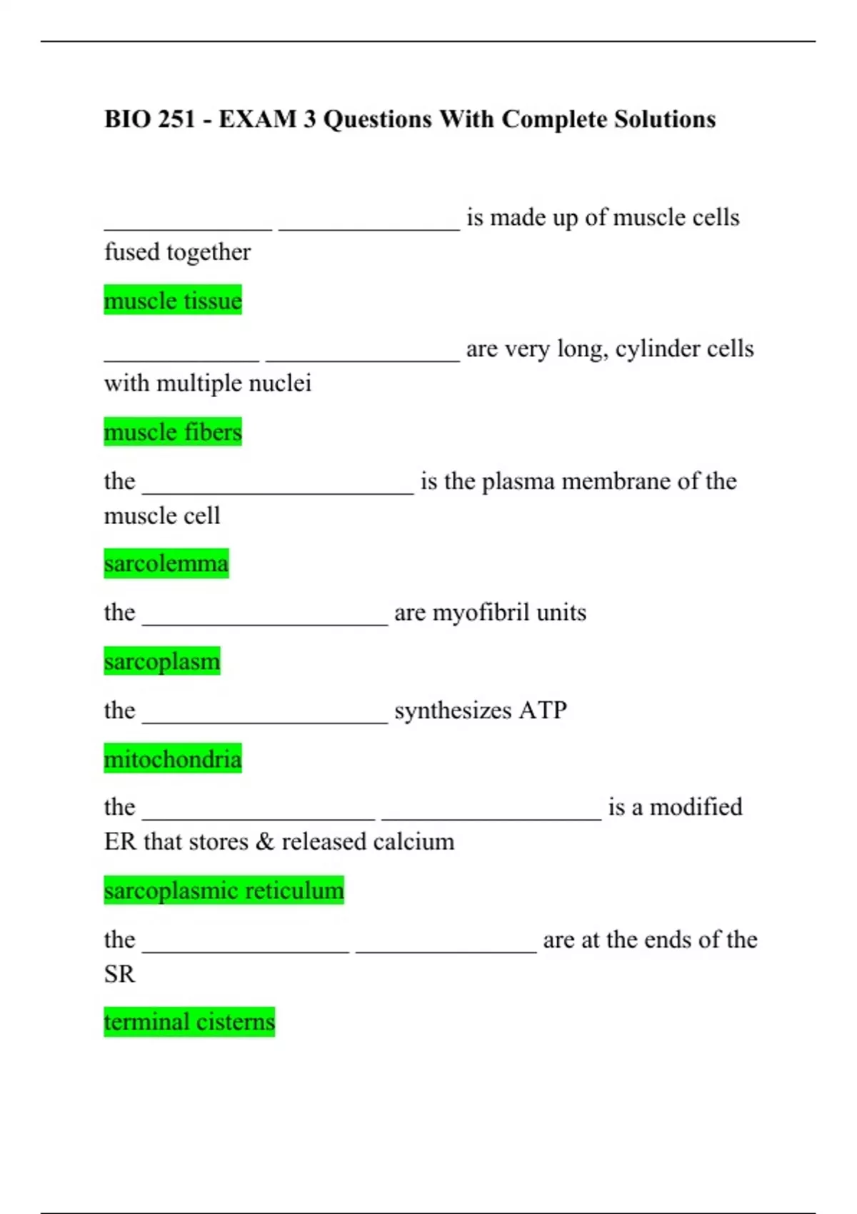 BIO 251 - EXAM 3 Questions With Complete Solutions - BIO 251 - Stuvia US