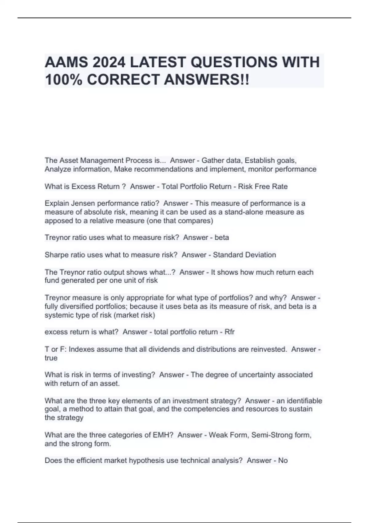 AAMS 2024 LATEST QUESTIONS WITH 100% CORRECT ANSWERS!! - AAMS - Stuvia US