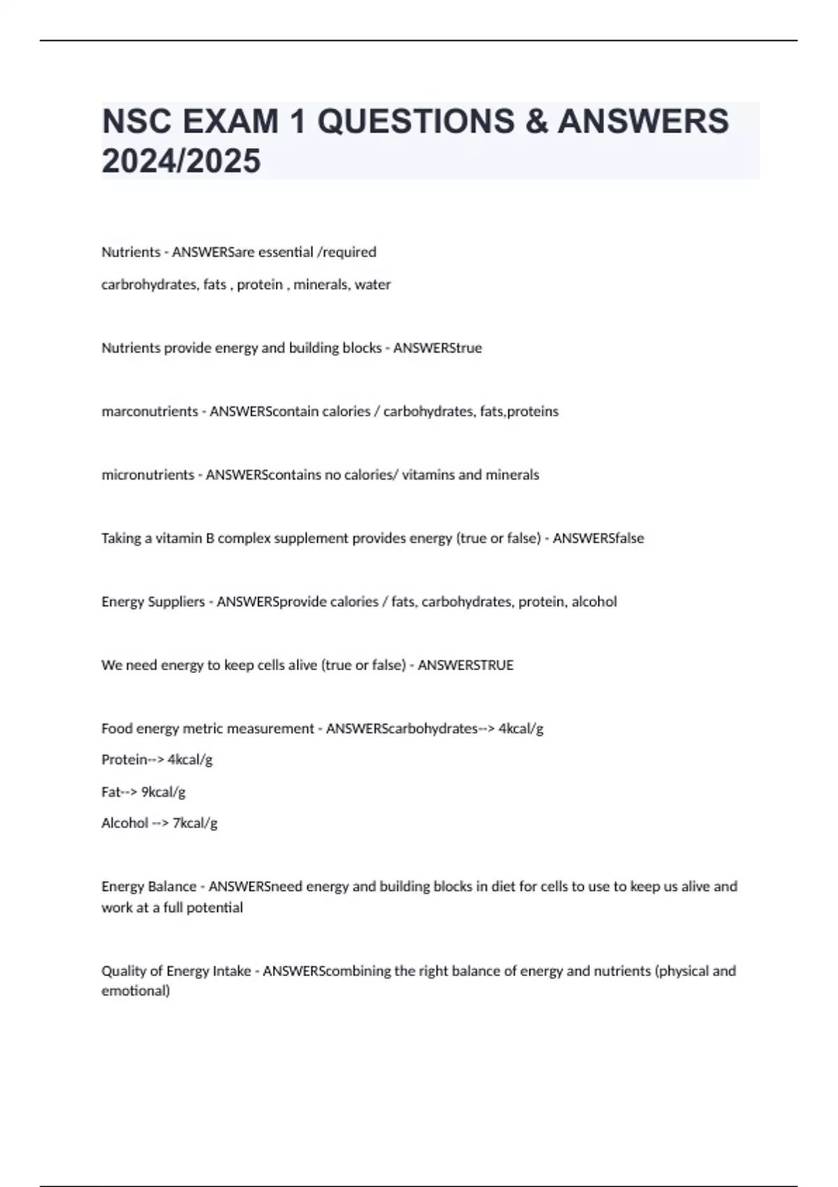 NSC EXAM 1 QUESTIONS & ANSWERS 2024/2025 - NSC - Stuvia US