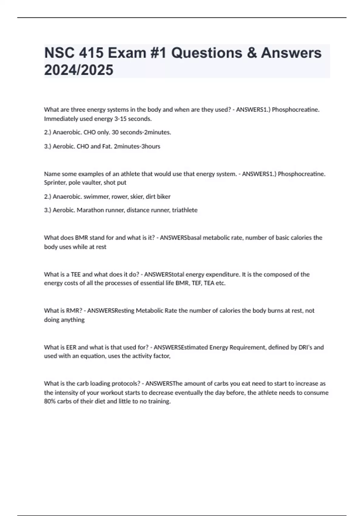 NSC 415 Exam #1 Questions & Answers 2024/2025 - NSC 415 - Stuvia US