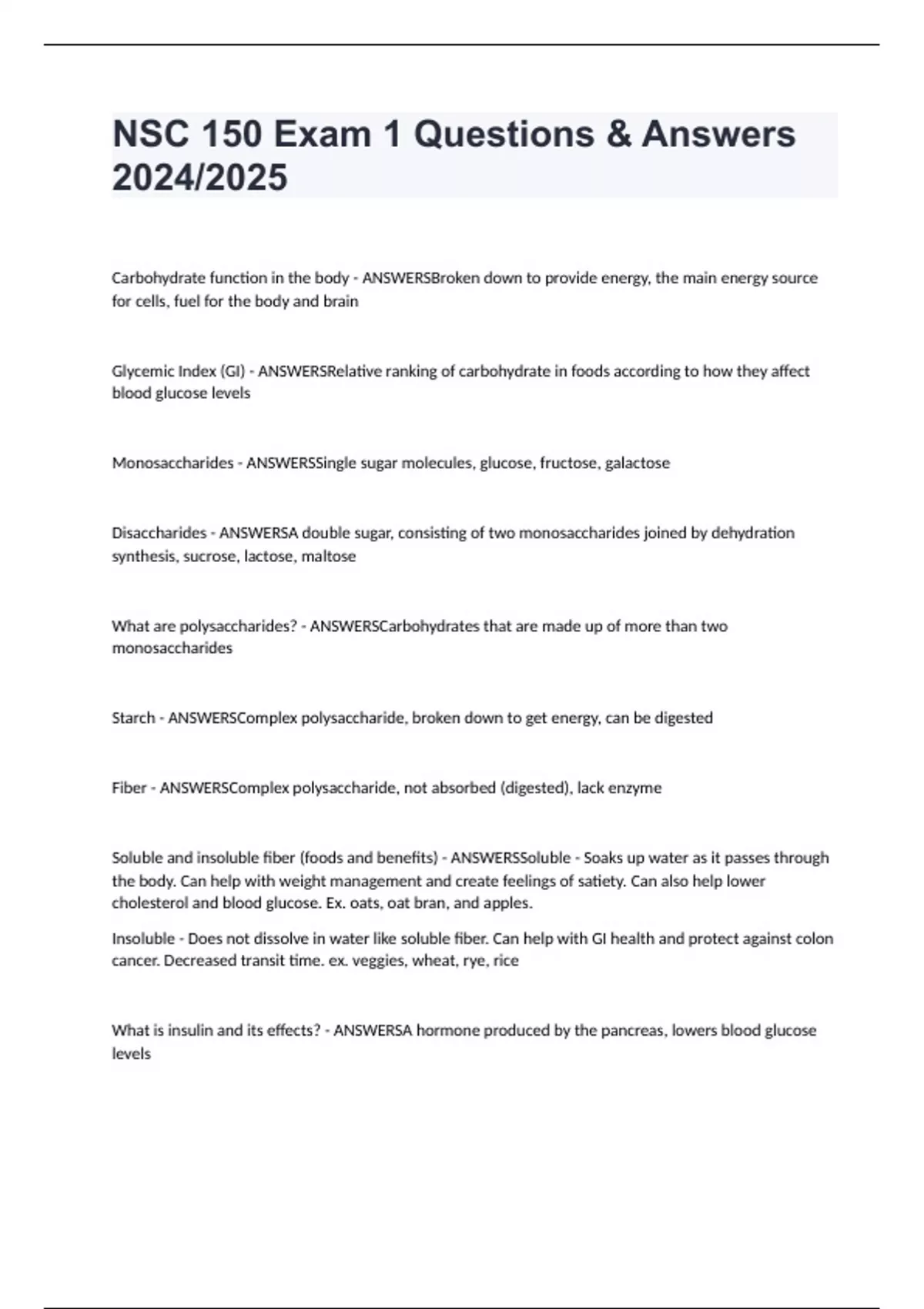 NSC 150 Exam 1 Questions & Answers 2024/2025 - NSC 150 - Stuvia US