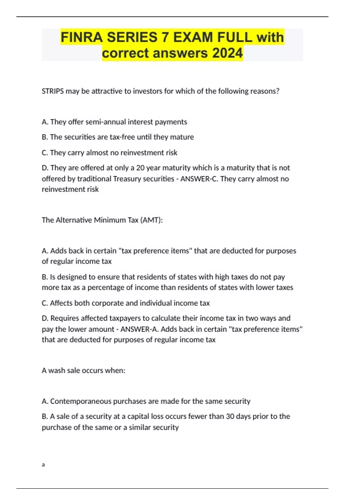 FINRA SERIES 7 EXAM FULL with correct answers 2024. - FINRA - Stuvia US