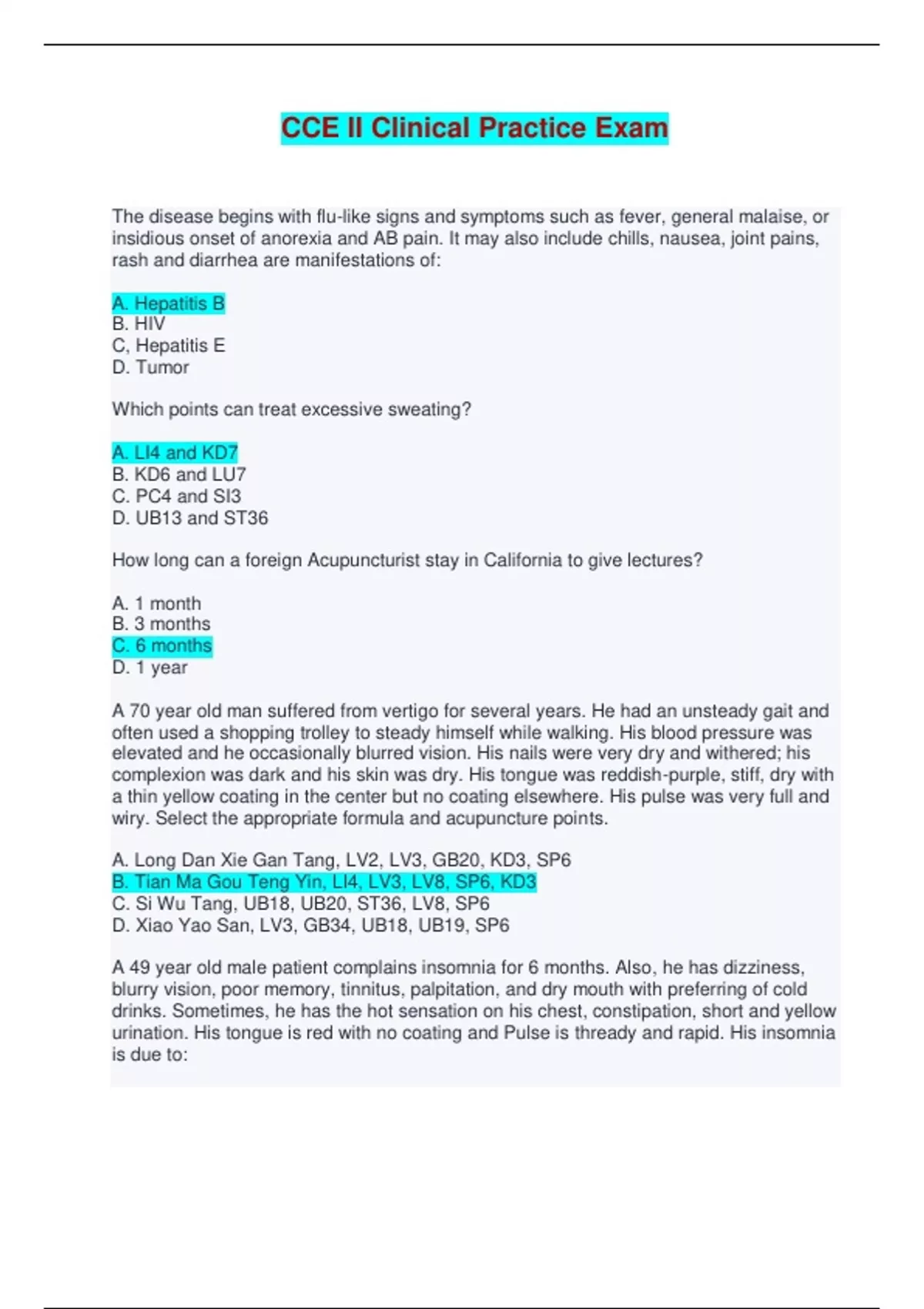 CCE II Clinical Practice Exam - Questions and Answers (Complete ...