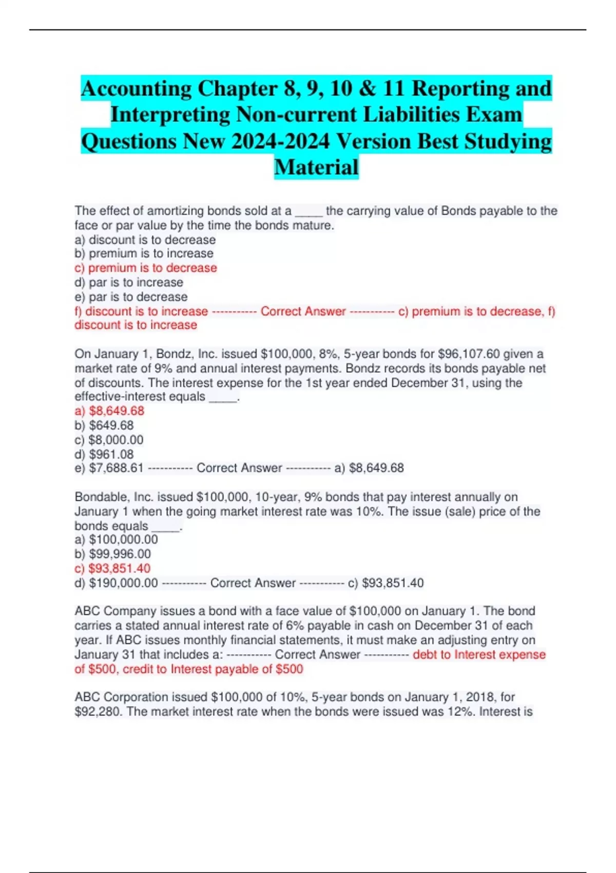 Accounting Chapter 8, 9, 10 & 11 Reporting and Interpreting Non-current ...