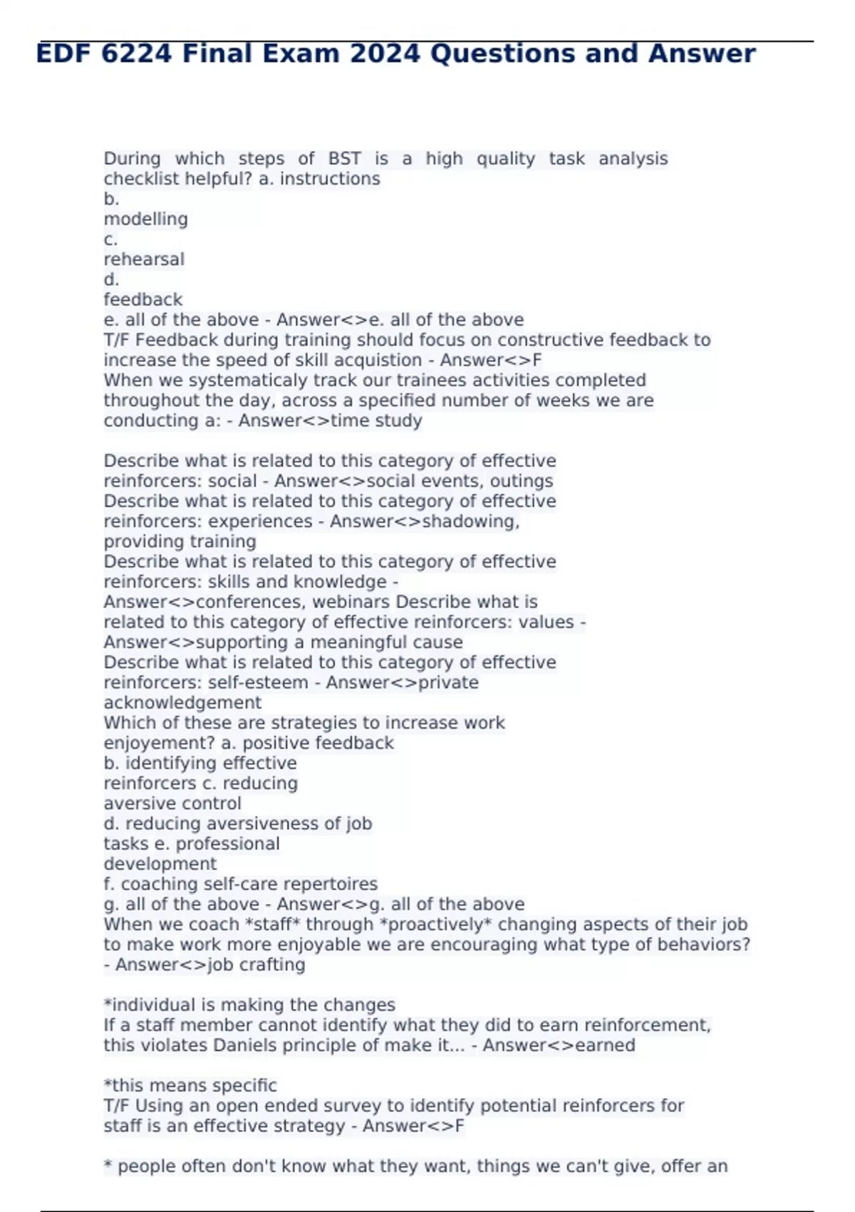 EDF 6224 Final Exam 2024 Questions and Answers - EDF 6224 - Stuvia US