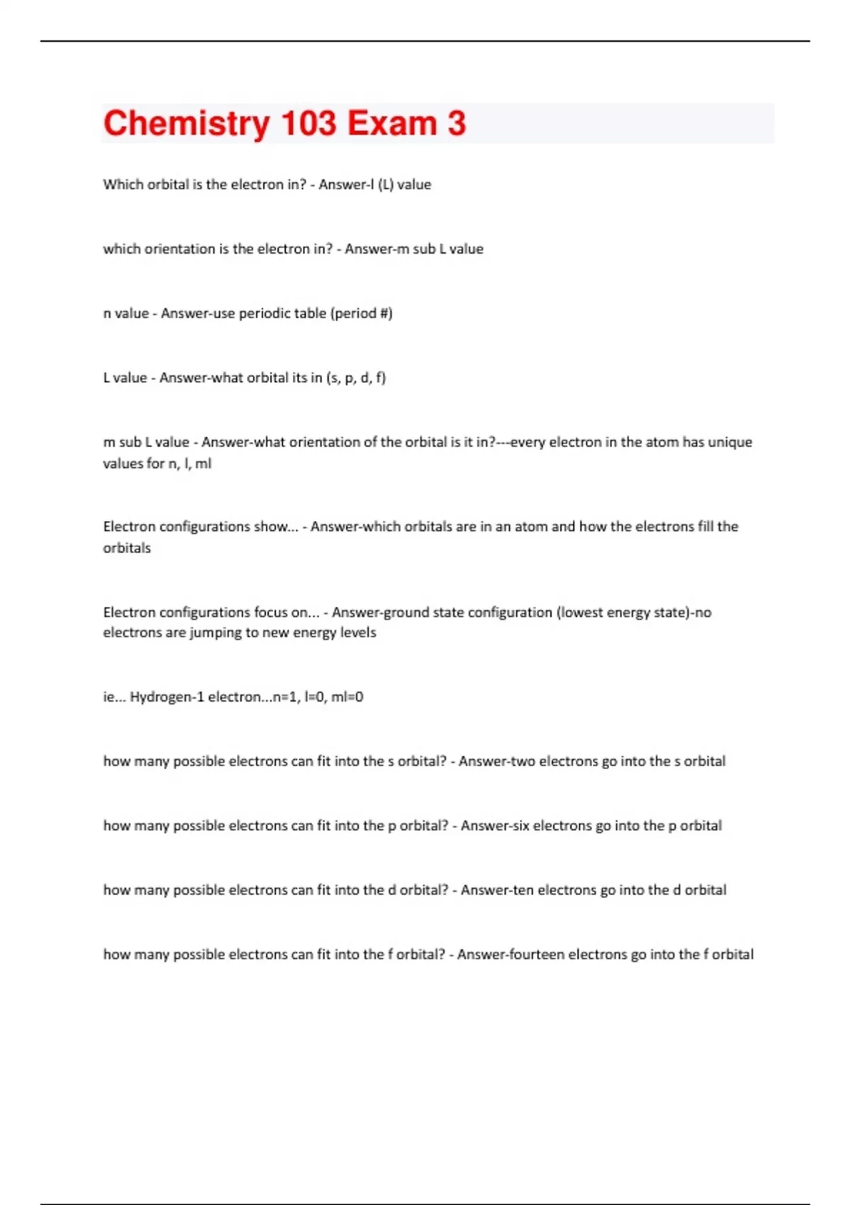Chemistry 103 Exam 3 Questions and Answers(A+ Solution guide ...