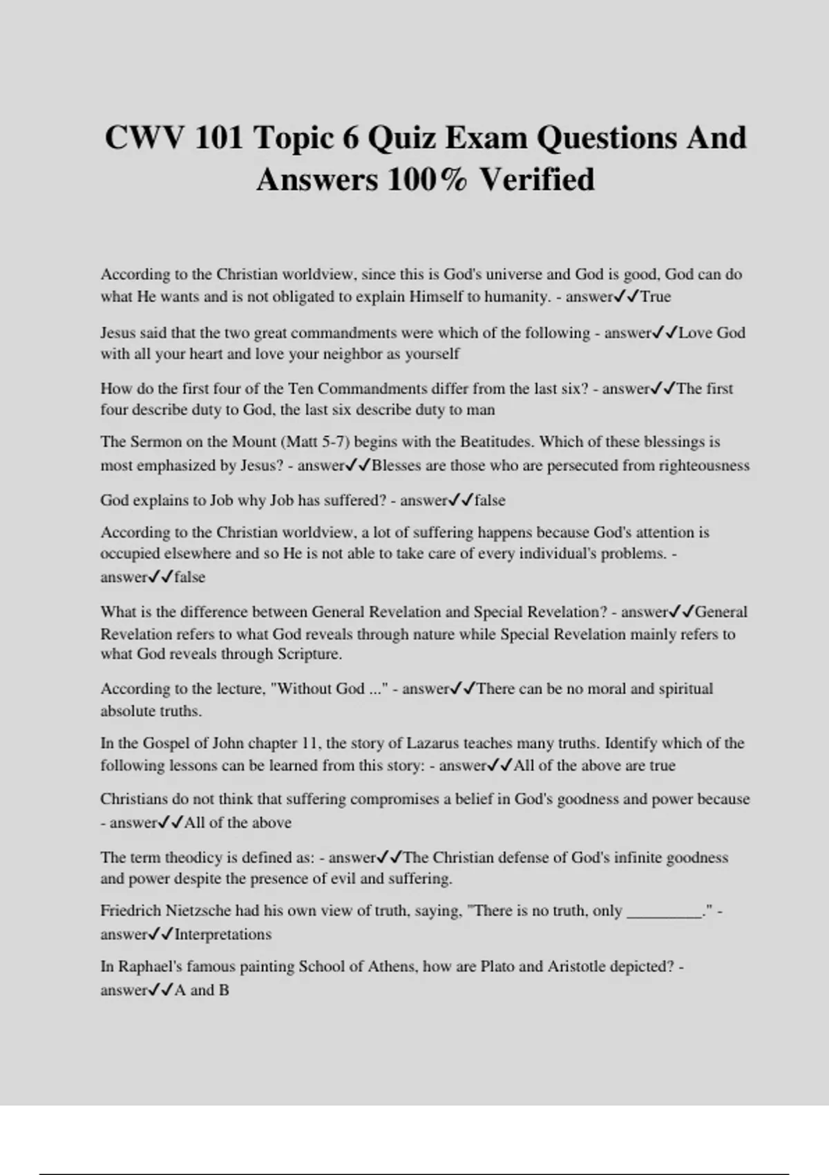 CWV 101 Topic 6 Quiz Exam Questions And Answers 100% Verified - CWV-101 ...